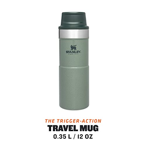 STANLEY Trigger Action Travel Mug 0.35L / 12OZ Hammertone Green – Keeps Hot for 5 Hours - BPA-free Stainless Steel Thermos Travel Mug for Hot Drinks - Leakproof Reusable Coffee Cups