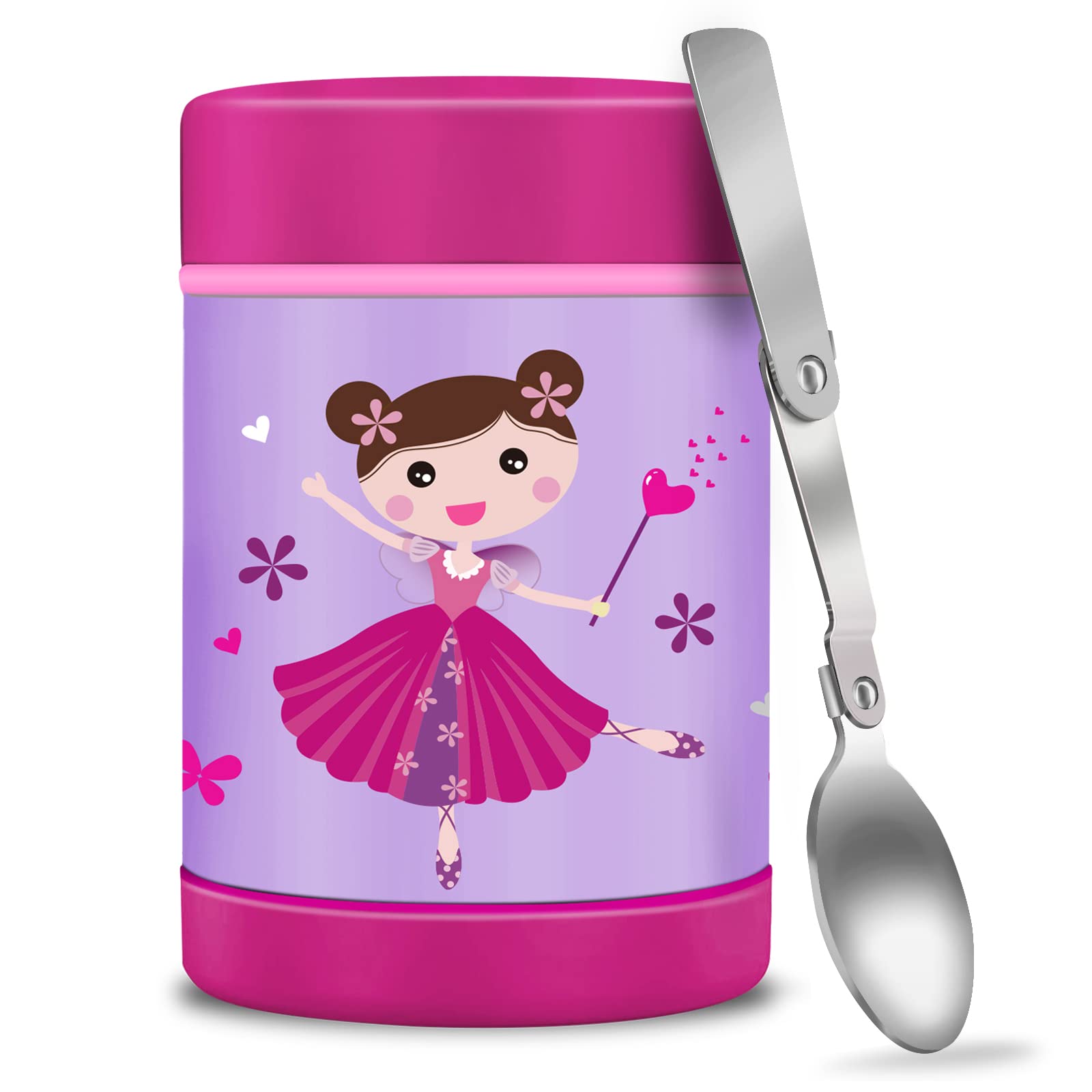 LESONJOY Food Jar Thermos For Hot Food Kids, 16 oz Leak Proof Bento Lunch Box with Insulated Lunch Bag & Spoon, Vacuum Stainless Steel Lunch Containers for Hot & Cold Food, Pink