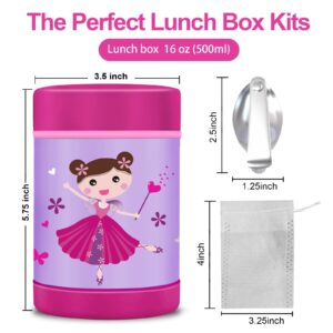 LESONJOY Food Jar Thermos For Hot Food Kids, 16 oz Leak Proof Bento Lunch Box with Insulated Lunch Bag & Spoon, Vacuum Stainless Steel Lunch Containers for Hot & Cold Food, Pink