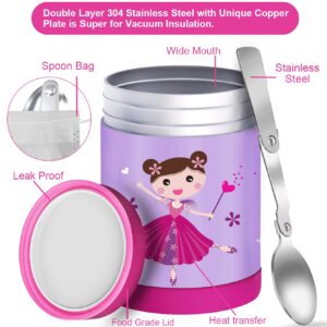 LESONJOY Food Jar Thermos For Hot Food Kids, 16 oz Leak Proof Bento Lunch Box with Insulated Lunch Bag & Spoon, Vacuum Stainless Steel Lunch Containers for Hot & Cold Food, Pink