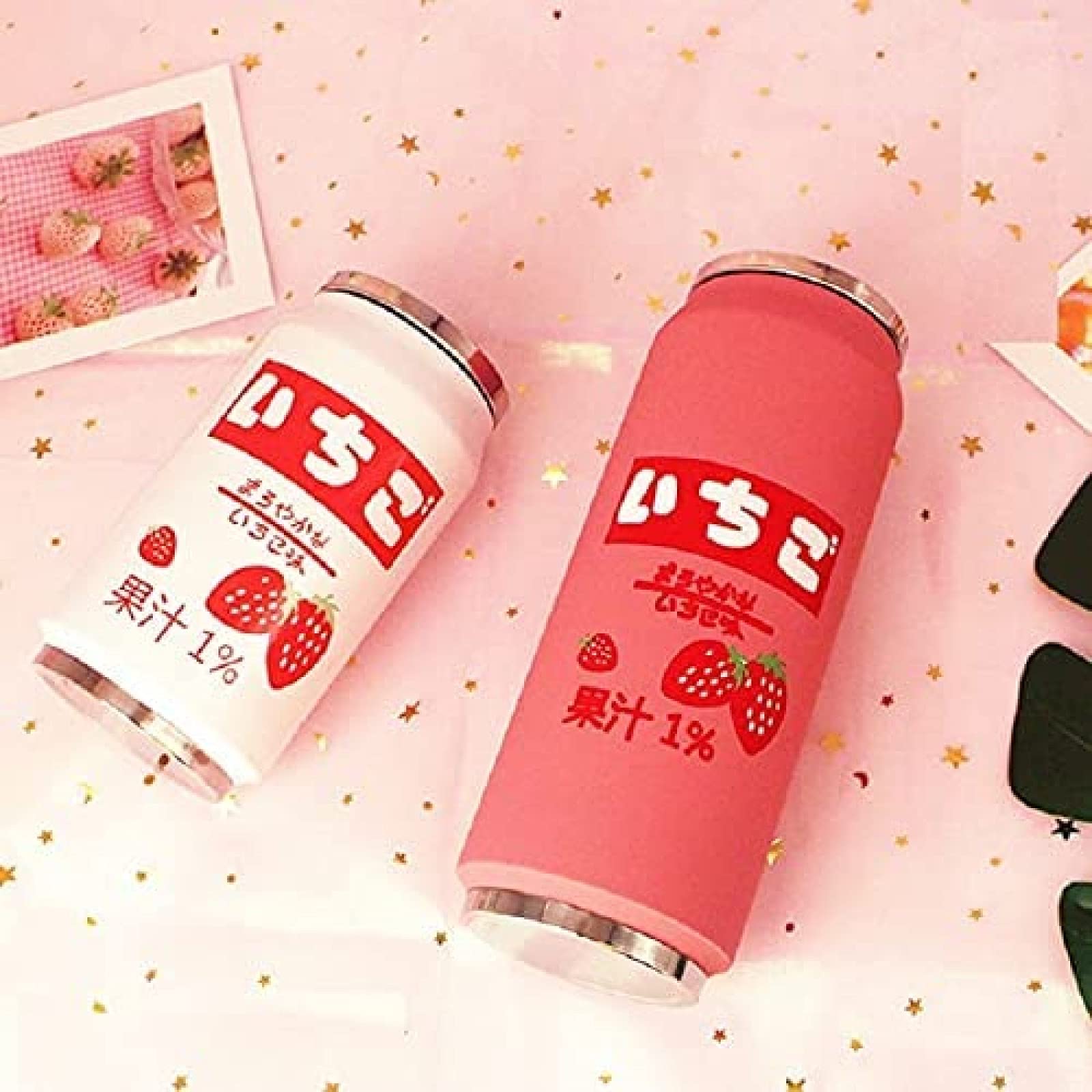 PEXIZUAN Kawaii Stainless Steel Kawaii Water Bottle with Straw Japanese Water Bottle Insulated(500ml/16.9oz,Pink)