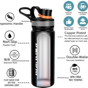 DLANDXI 24 Oz Insulated Stainless Steel Water Bottle with Straw Double-Wall Vacuum Thermal Keep Warm Cold for Kids Adults(Black)