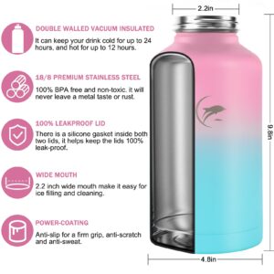 64 oz Insulated Water Bottle, Vacuum Stainless Steel Water Bottle with Straw Lids and Spout Lids, Paracord Handle,Thermo Mug Water Flask for Sports Outdoor Gym