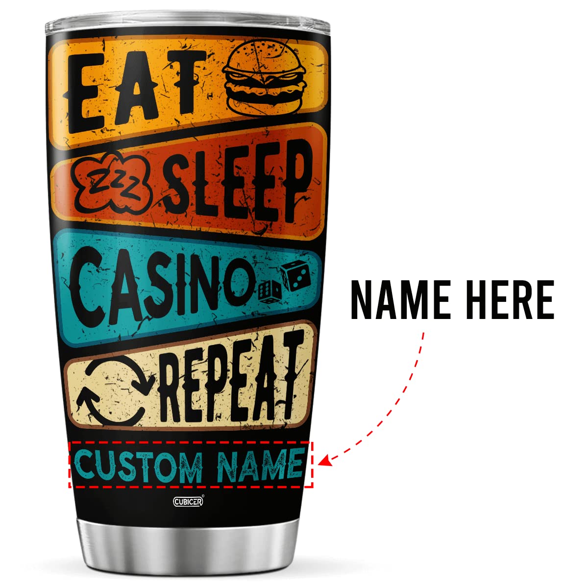 CUBICER Personalized Tumbler Travel Cup With Lid Insulated Mug Casino Theme Gifts For Men Coffee Mug Funny Sayings Double Wall Tumblers Wine Stainless Steel Cups At Christmas Birthday