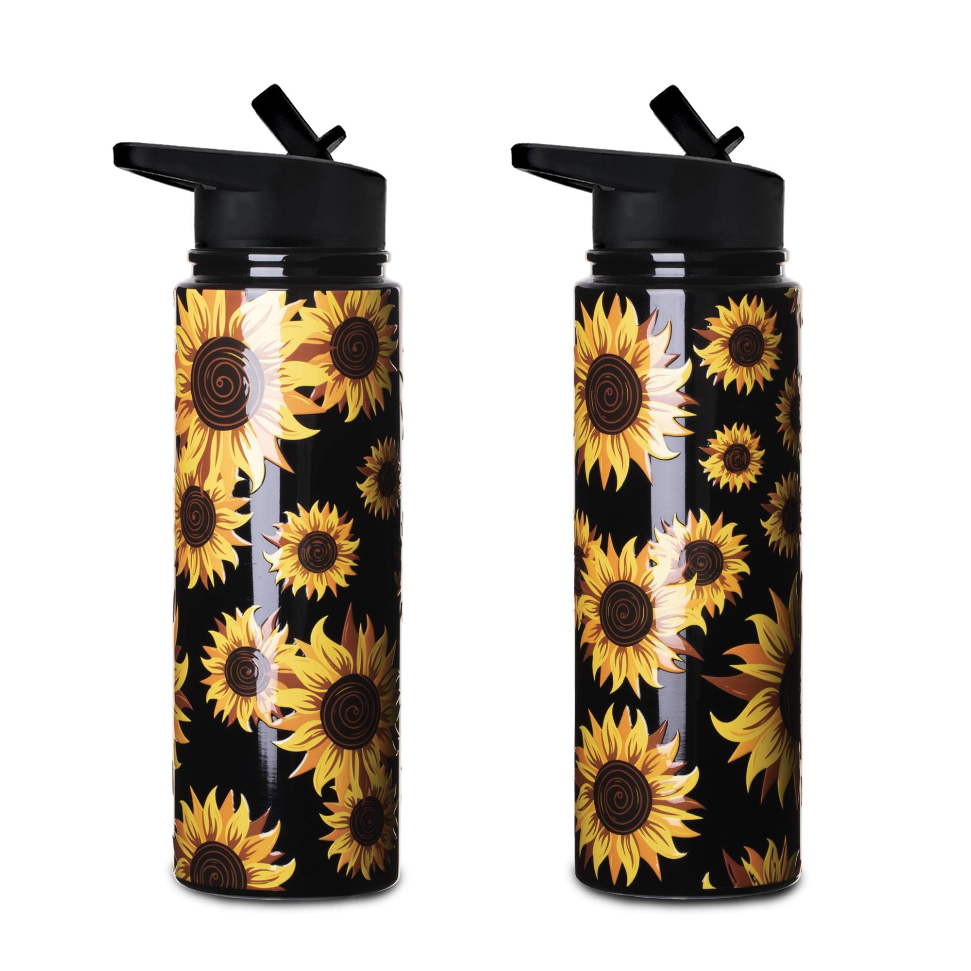 Boelia 24oz Sunflower Water Bottle with Straw Stainless Steel Insulated Water Bottles Wide Mouth Keeps Hot and Cold for Sports Gym Cycling Outdoor