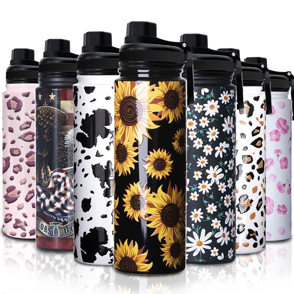 Boelia 24oz Sunflower Water Bottle with Straw Stainless Steel Insulated Water Bottles Wide Mouth Keeps Hot and Cold for Sports Gym Cycling Outdoor