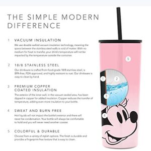 Simple Modern Disney Character Insulated Tumbler Cup with Flip Lid and Straw Lid | Reusable Stainless Steel Water Bottle Iced Coffee Travel Mug | Classic Collection | 16oz Minnie Mouse on Blush