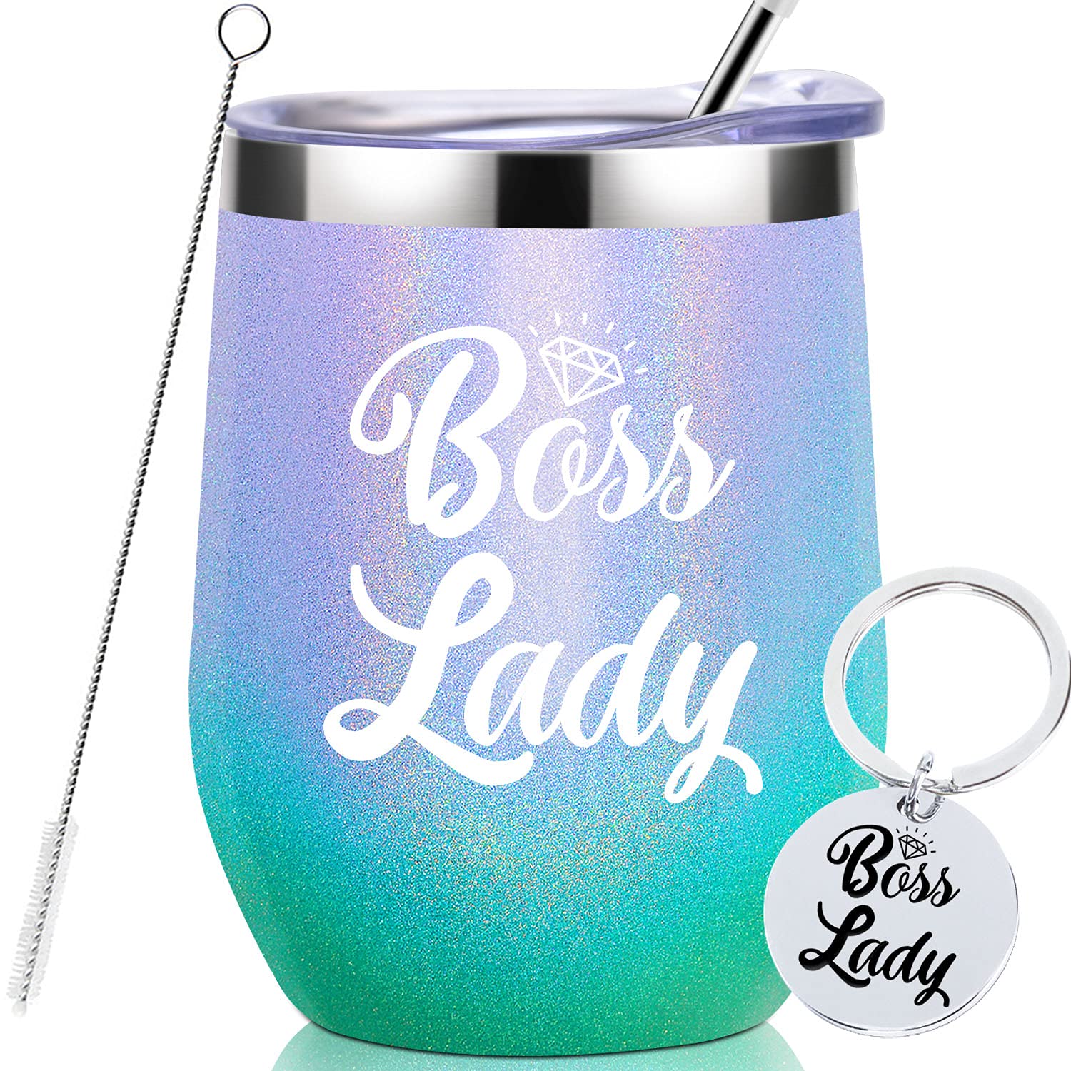 KOOLDRINK Boss Lady Tumbler-30th 45th 50th 75th Birthday Christmas Thank You Gifts for Women Boss Female Mom Stainless Steel Wine Tumbler with Lid and straw 12oz Multicolor