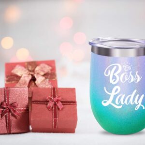 KOOLDRINK Boss Lady Tumbler-30th 45th 50th 75th Birthday Christmas Thank You Gifts for Women Boss Female Mom Stainless Steel Wine Tumbler with Lid and straw 12oz Multicolor