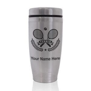 skunkwerkz commuter travel mug, tennis rackets, personalized engraving included