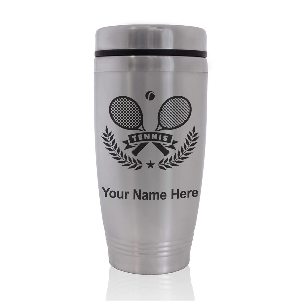 SkunkWerkz Commuter Travel Mug, Tennis Rackets, Personalized Engraving Included