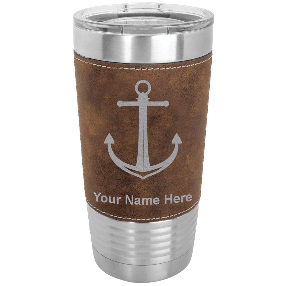 LaserGram 20oz Vacuum Insulated Tumbler Mug, Boat Anchor, Personalized Engraving Included (Faux Leather, Rustic)