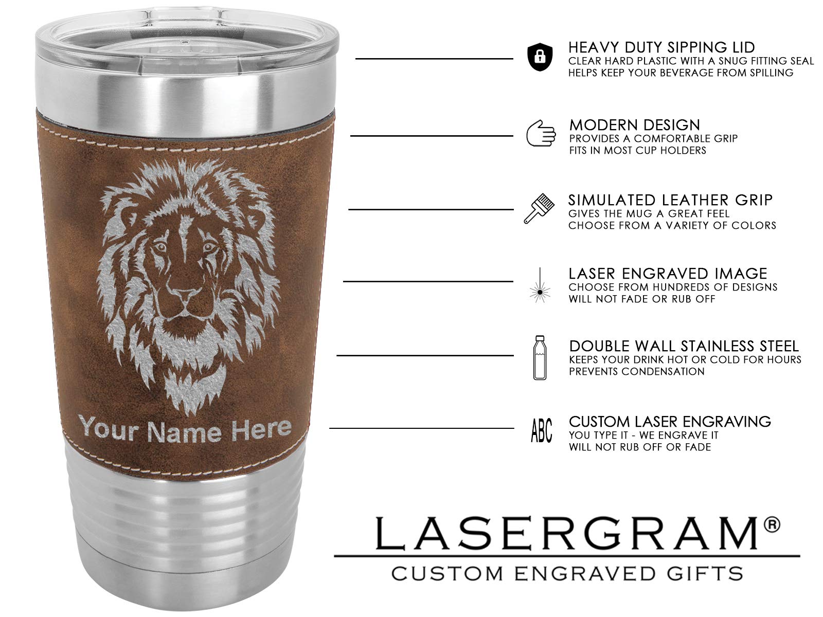 LaserGram 20oz Vacuum Insulated Tumbler Mug, Boat Anchor, Personalized Engraving Included (Faux Leather, Rustic)