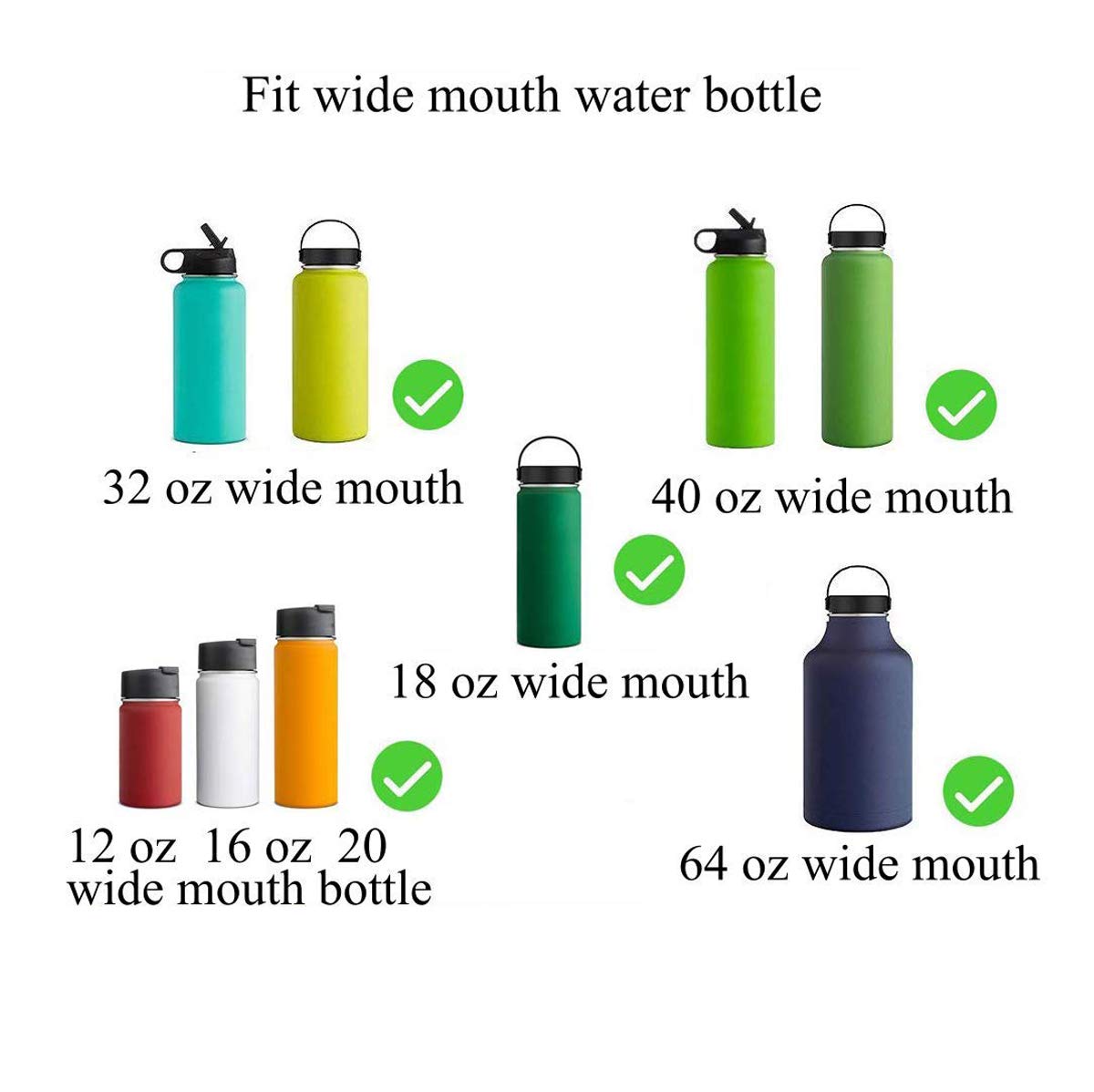 Straw Lid for 12 32 40 64 oz Wide Mouth Water Bottle, Lids Compatible with Hydro Flask Sports Water Bottle Straw Lid Top Straw Cap-Dust Cover Design