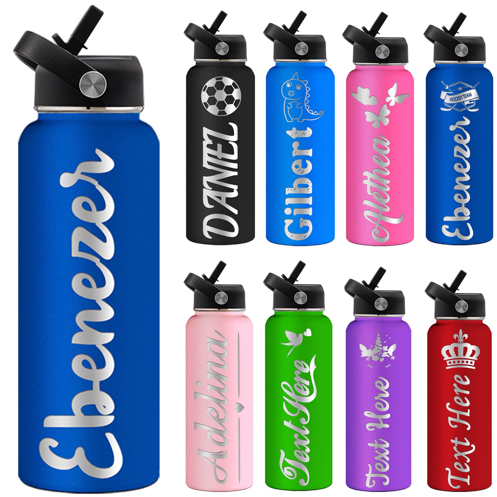 Hapelf Personalized Kids Water Bottle Custom 24oz Insulated Bottles Customized Engraved Name Water Flask with Straw School Stainless Steel Gifts Girls Boys Women