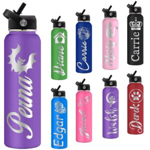 personalized water bottles with straw 24oz custom stainless steel sports water bottle with engraved name text customized insulated double wall water bottles for school sports