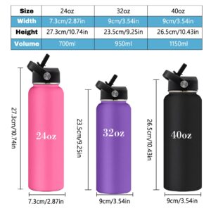 Personalized Water Bottles with Straw 24oz Custom Stainless Steel Sports Water Bottle with Engraved Name Text Customized Insulated Double Wall Water Bottles for School Sports