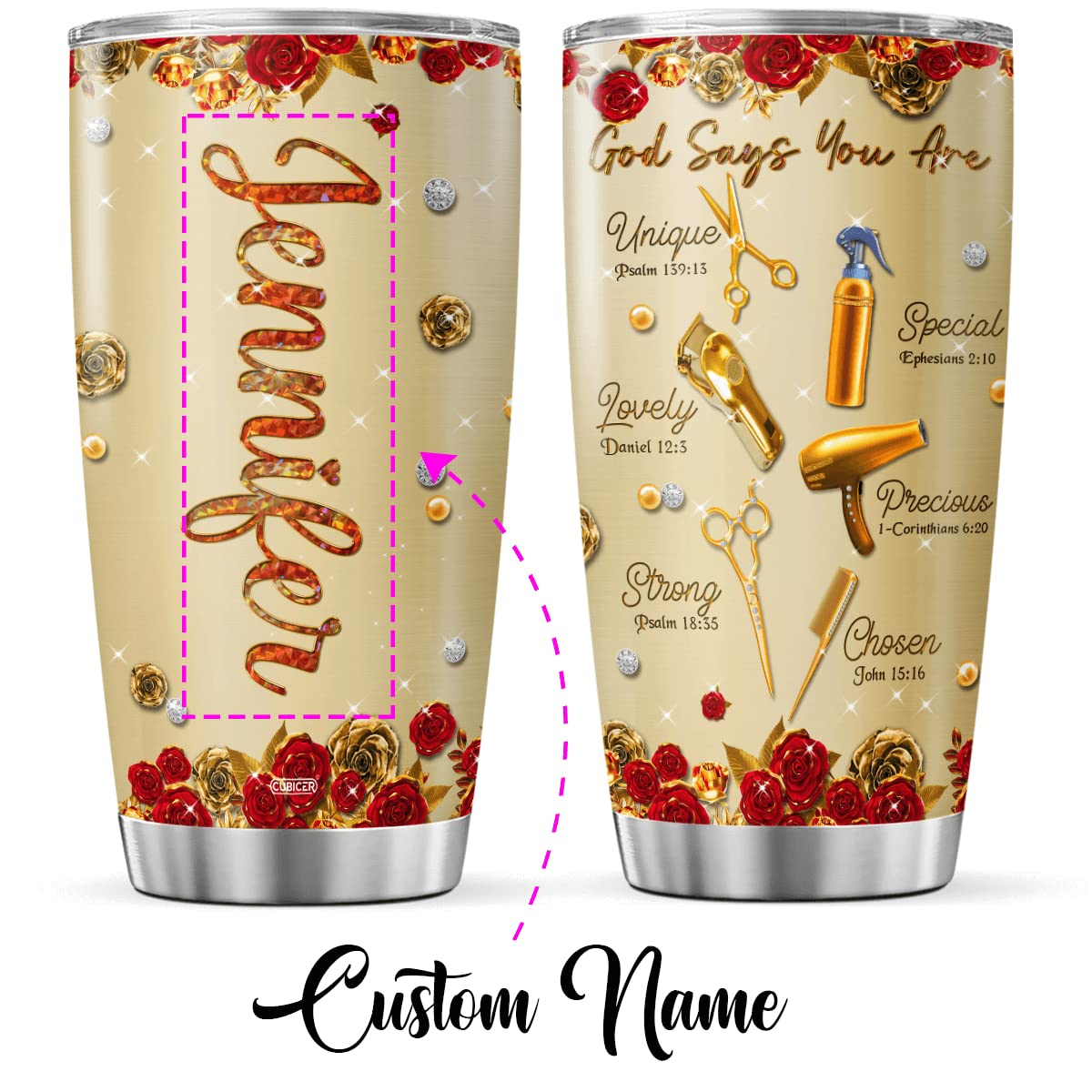 CUBICER Personalized Coffee Tumbler Hairstylist Customized Name Travel Mug With Lid Birthday Gifts For Hairdressers Men Women Insulated Mugs Wine Tumblers Stainless Steel Cups