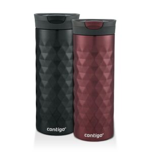 contigo snapseal kenton travel stainless steel mugs, 20 oz, black & spiced wine, 2-pack