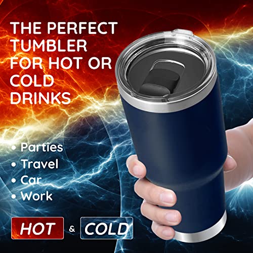 ZENMO Insulated Cup with Straw Lid and Cleaning Brush 30 oz Stainless Steel Double Wall Insulated Travel Mug Reusable Hot and Cold Tumbler Flask for Iced Coffee & Water Meta Thermo Canteen (Dark Blue)