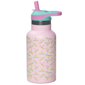 RTIC Cub Kids Insulated Water Bottle, Double Wall Vacuum Stainless Steel Drink Bottles, For Hot Cold Drinks With Flip Lid And Straw For School Or Travel, Dishwasher Safe, 12 oz, Pink Dragonflies