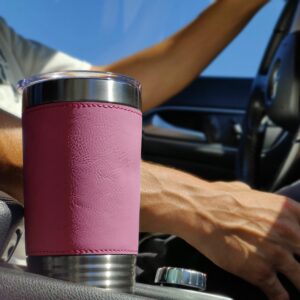 LaserGram 20oz Vacuum Insulated Tumbler Mug, Barber Shop Pole, Personalized Engraving Included (Faux Leather, Pink)