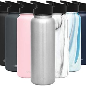 Simple Modern 40oz Water Bottle, Insulated Reusable Wide Mouth Stainless Steel Metal Flask with Flip Lid, Simple Stainless