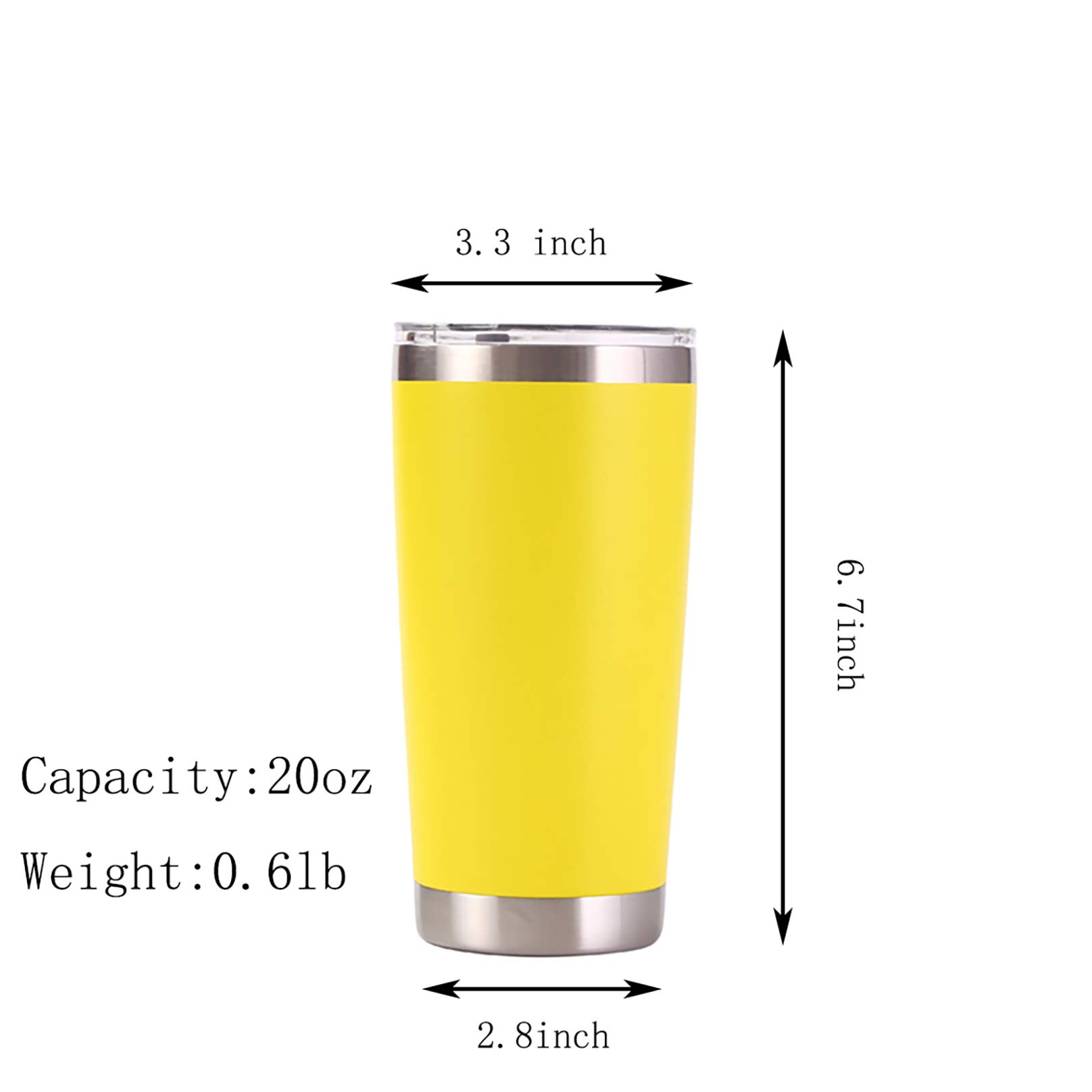 JOYSIP 20oz Stainless Steel Thermal Travel Mug with Lid, Double Walled Vacuum Insulated Coffee Tumbler Cup for Home, Office, Sports, 600ml (YELLOW)