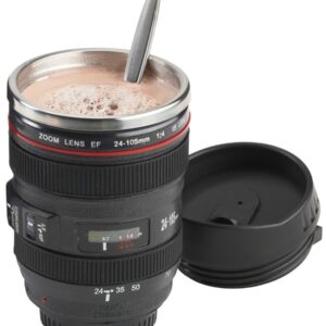 Yepteeps Coffee Mug, Camera Lens Travel Thermos, Stainless Steel Insulated Cup with Easy Clean Lid (Leak Proof)