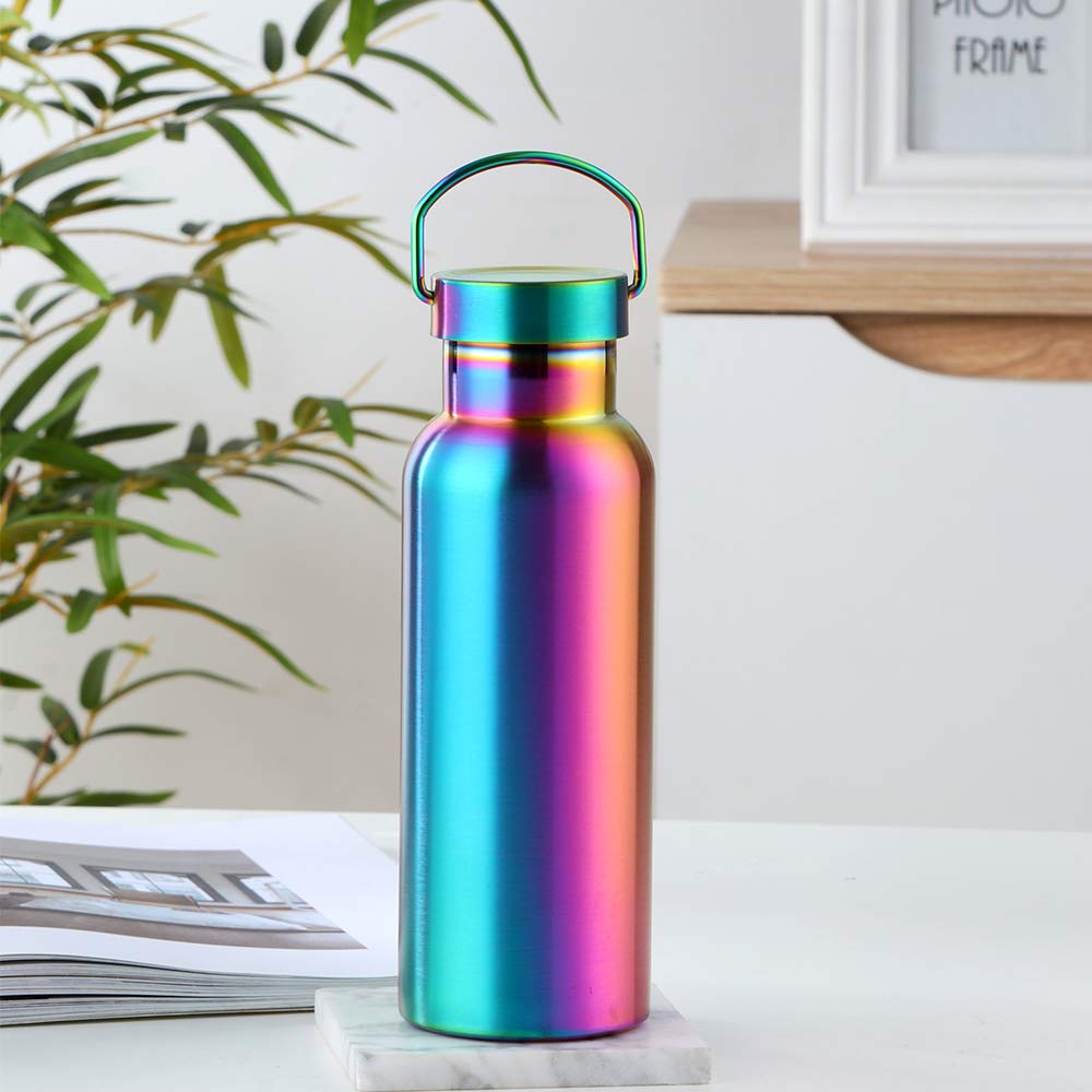 17 Oz 304 Stainless Steel Water Bottles, Double Wall Vacuum Insulated Water Bottle, Metal Sport Water Bottles for Outdoor, Rainbow