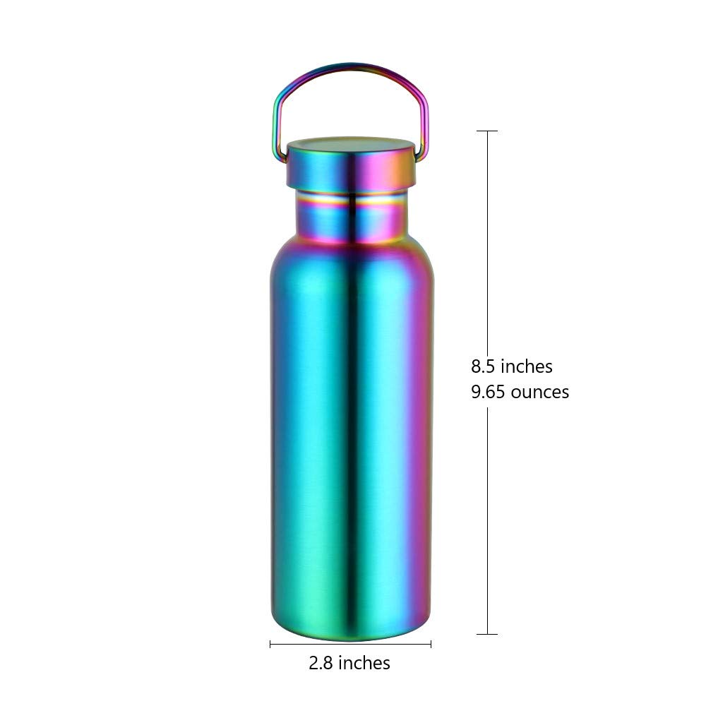 17 Oz 304 Stainless Steel Water Bottles, Double Wall Vacuum Insulated Water Bottle, Metal Sport Water Bottles for Outdoor, Rainbow