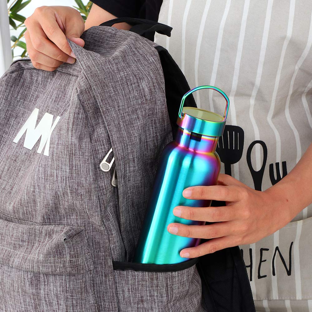 17 Oz 304 Stainless Steel Water Bottles, Double Wall Vacuum Insulated Water Bottle, Metal Sport Water Bottles for Outdoor, Rainbow