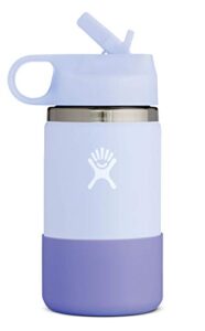 hydro flask 12 oz. kids wide mouth water bottle with straw lid- stainless steel, reusable, vacuum insulated