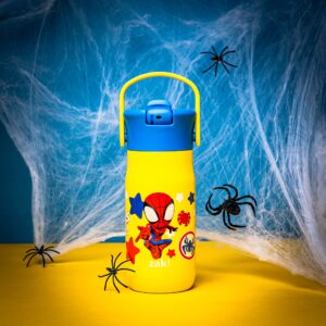 Zak Designs Harmony Marvel Spidey and His Amazing Friends Kid Water Bottle for Travel or At Home, 14oz Recycled Stainless Steel is Leak-Proof When Closed and Vacuum Insulated (Spiderman)