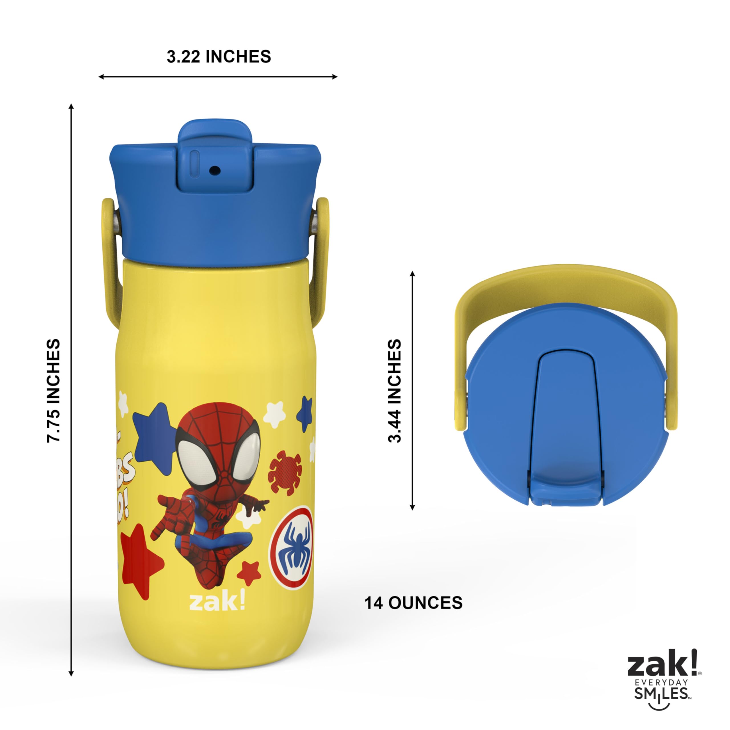 Zak Designs Harmony Marvel Spidey and His Amazing Friends Kid Water Bottle for Travel or At Home, 14oz Recycled Stainless Steel is Leak-Proof When Closed and Vacuum Insulated (Spiderman)