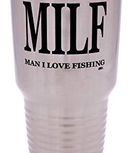 Rogue River Tactical Large Funny Fishing 30 Ounce Travel Tumbler Mug Cup w/Lid MILF Man I Love Fishing Fishing Gift Fish