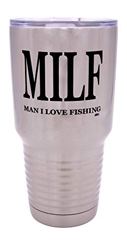 Rogue River Tactical Large Funny Fishing 30 Ounce Travel Tumbler Mug Cup w/Lid MILF Man I Love Fishing Fishing Gift Fish