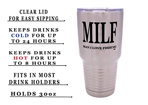 Rogue River Tactical Large Funny Fishing 30 Ounce Travel Tumbler Mug Cup w/Lid MILF Man I Love Fishing Fishing Gift Fish