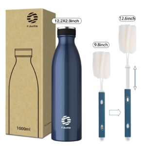 Fjbottle Stainless Steel Insulated Water Bottles -34oz/1000ml Sports Water Bottle Keep Carbonated Drink Cold 24H and Hot 12H for kids,Women,Men Leisure Home Water Bottles