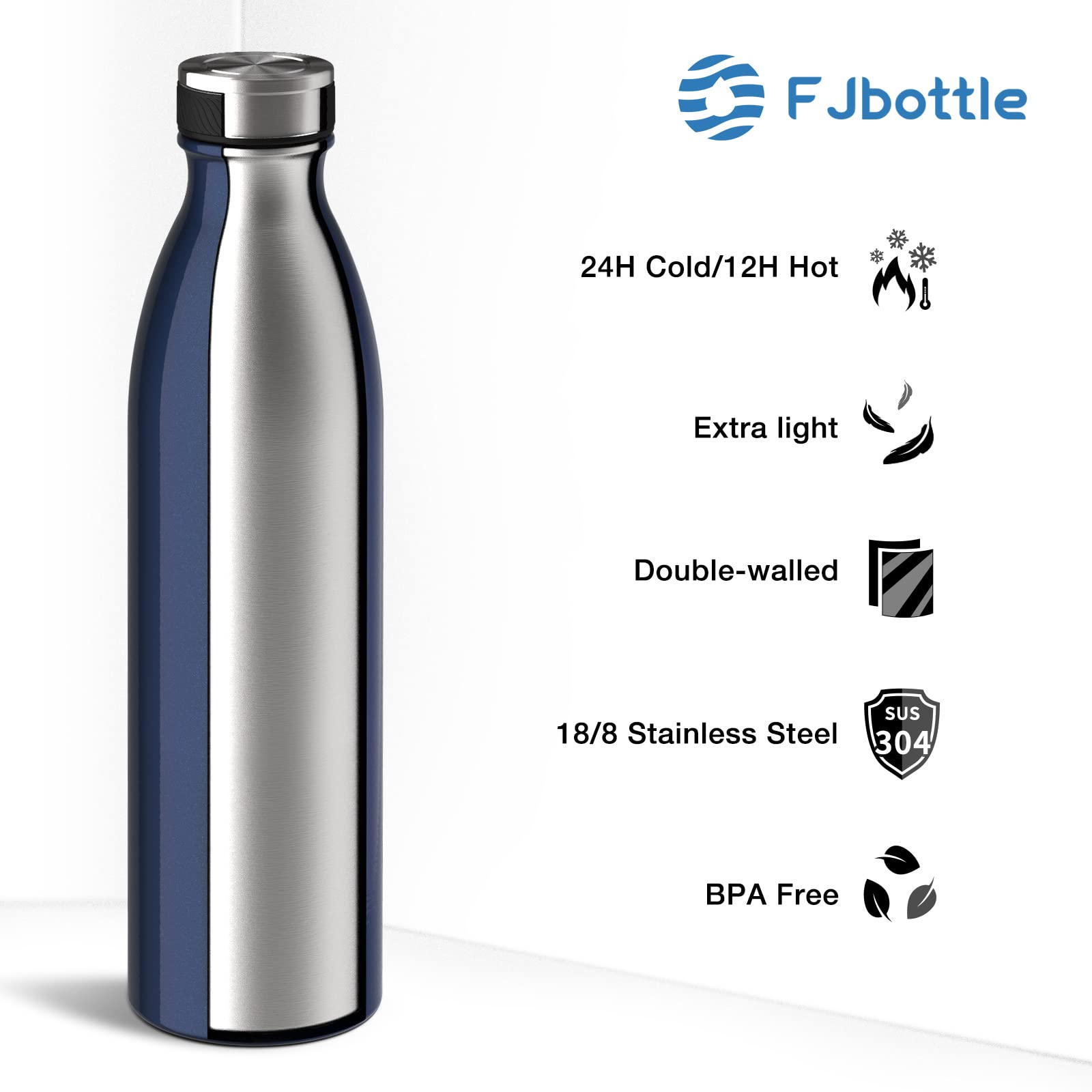 Fjbottle Stainless Steel Insulated Water Bottles -34oz/1000ml Sports Water Bottle Keep Carbonated Drink Cold 24H and Hot 12H for kids,Women,Men Leisure Home Water Bottles