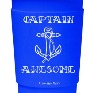 Funny Guy Mugs Captain Awesome Travel Tumbler With Removable Insulated Silicone Sleeve, Blue, 16-Ounce