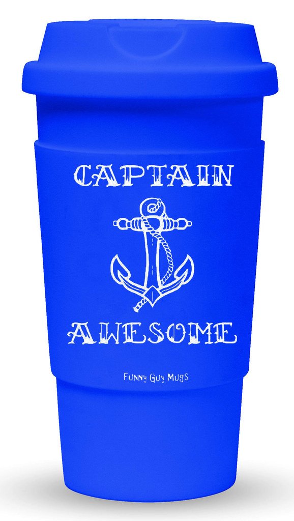 Funny Guy Mugs Captain Awesome Travel Tumbler With Removable Insulated Silicone Sleeve, Blue, 16-Ounce