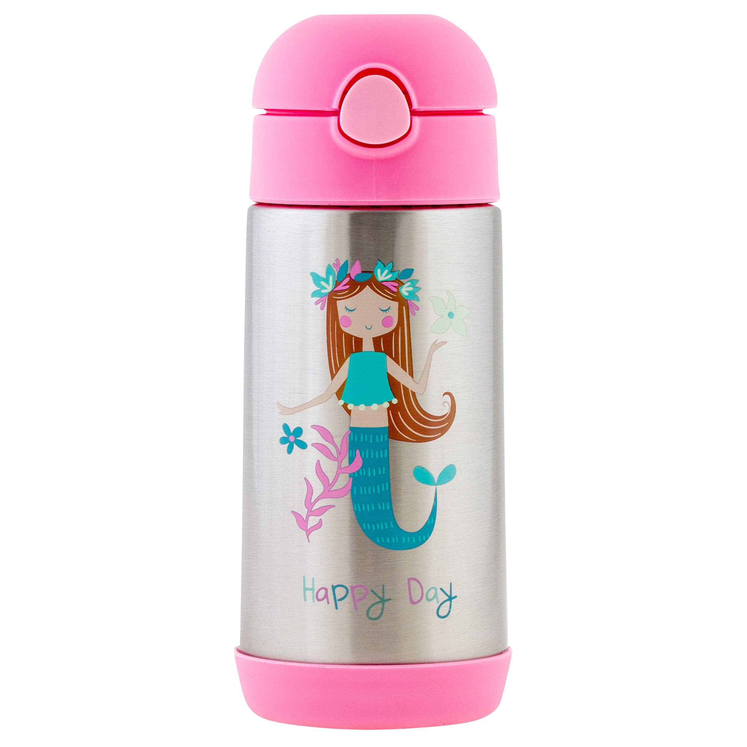 Stephen Joseph Double Wall Stainless Steel Bottles, Insulated Water Bottle for Kids Toddlers, Vacuum Insulated Bottle with Straw, BPA-Free Water Bottle – 11.8 Ounces, MERMAID