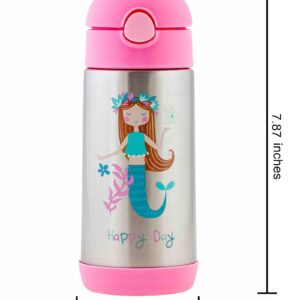 Stephen Joseph Double Wall Stainless Steel Bottles, Insulated Water Bottle for Kids Toddlers, Vacuum Insulated Bottle with Straw, BPA-Free Water Bottle – 11.8 Ounces, MERMAID