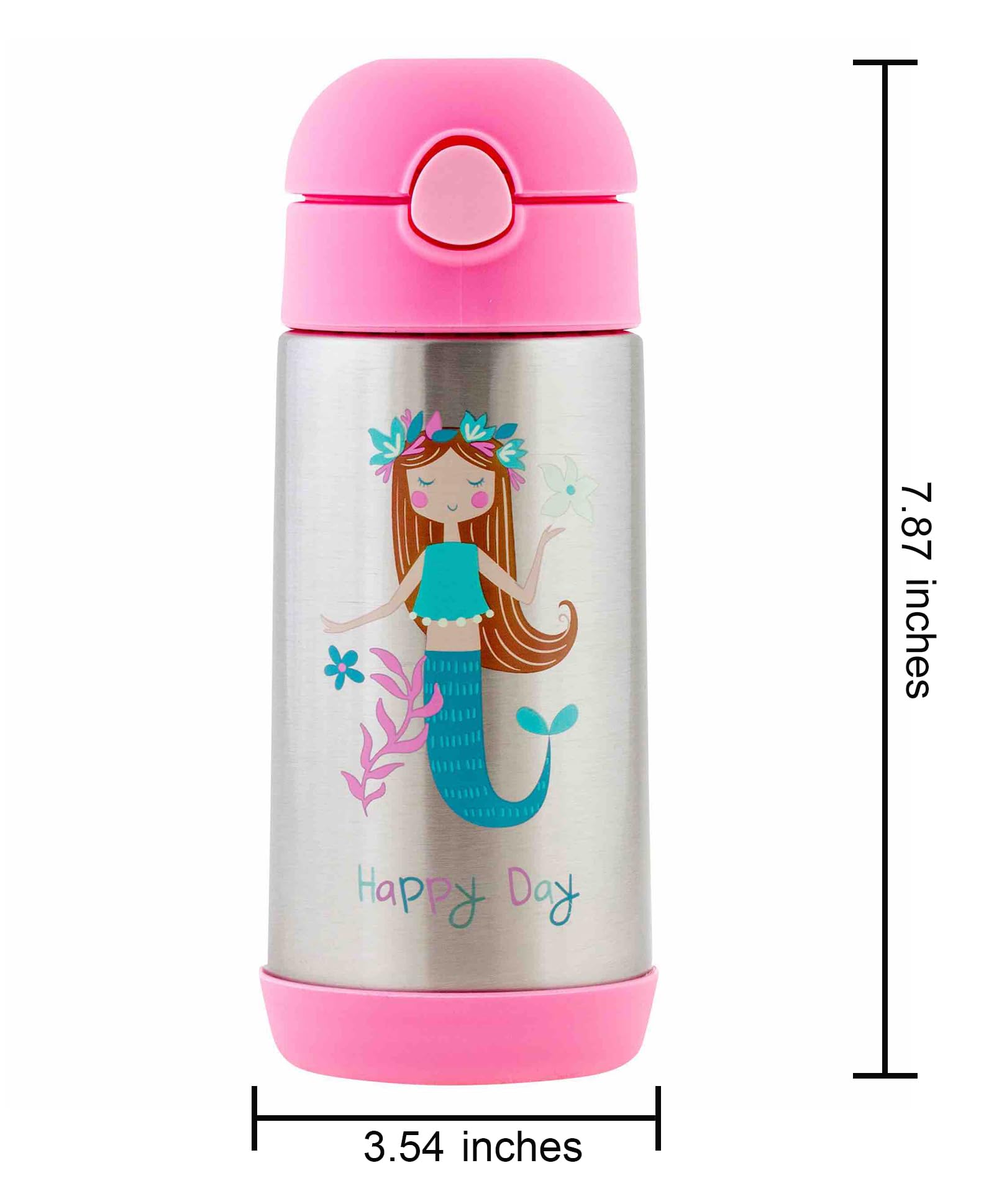 Stephen Joseph Double Wall Stainless Steel Bottles, Insulated Water Bottle for Kids Toddlers, Vacuum Insulated Bottle with Straw, BPA-Free Water Bottle – 11.8 Ounces, MERMAID