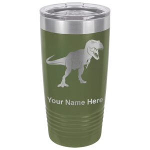 lasergram 20oz vacuum insulated tumbler mug, tyrannosaurus rex dinosaur, personalized engraving included (camo green)