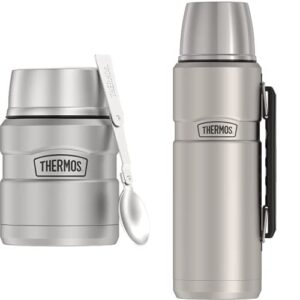 thermos stainless king vacuum-insulated beverage bottle, 40 ounce, matte steel and food jar bundle