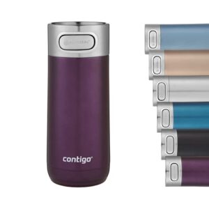 contigo luxe autoseal travel mug, stainless steel thermal mug, vacuum flask, leakproof tumbler, dishwasher safe, coffee mug with bpa free easy-clean lid, merlot, 360 ml