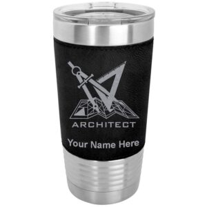 lasergram 20oz vacuum insulated tumbler mug, architect symbol, personalized engraving included (faux leather, black)