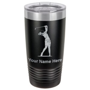 lasergram 20oz vacuum insulated tumbler mug, golfer woman, personalized engraving included (black)